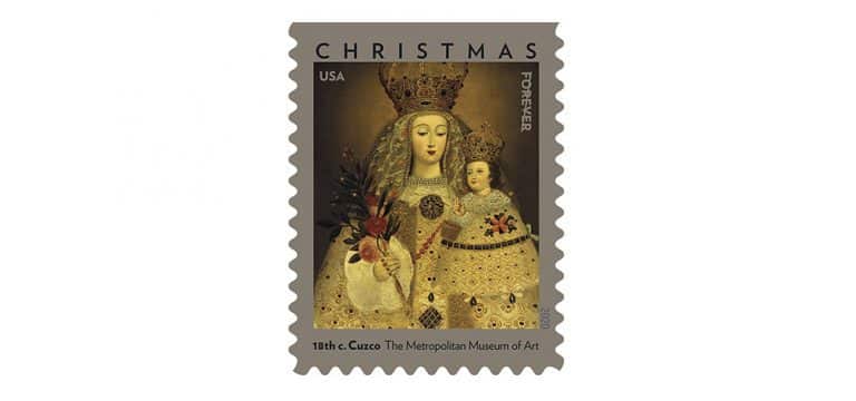 2020 Christmas stamp shows Peruvian painting of Our Lady of Guapulo