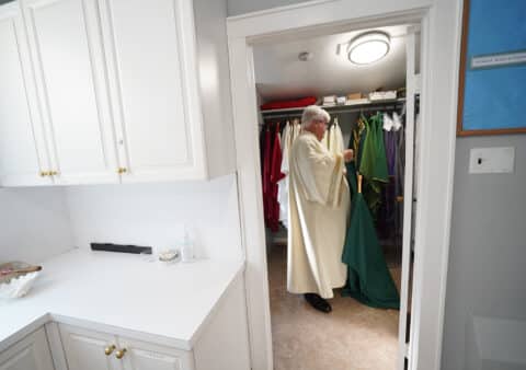 Where is the church's 'sacristy' and 'rectory'?